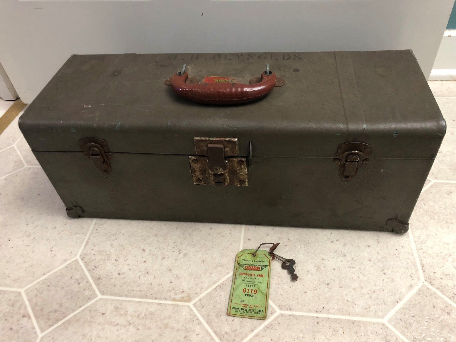 Vintage UNION Super Steel Chest Tool Box Toolbox with Key -- Antique ...