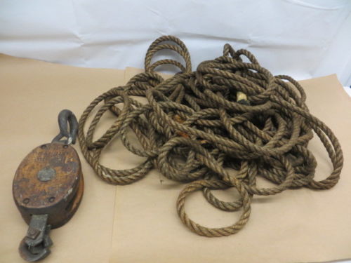 Vintage (Possibly Antique) Pulley System / Rope + Hardware / Size ...