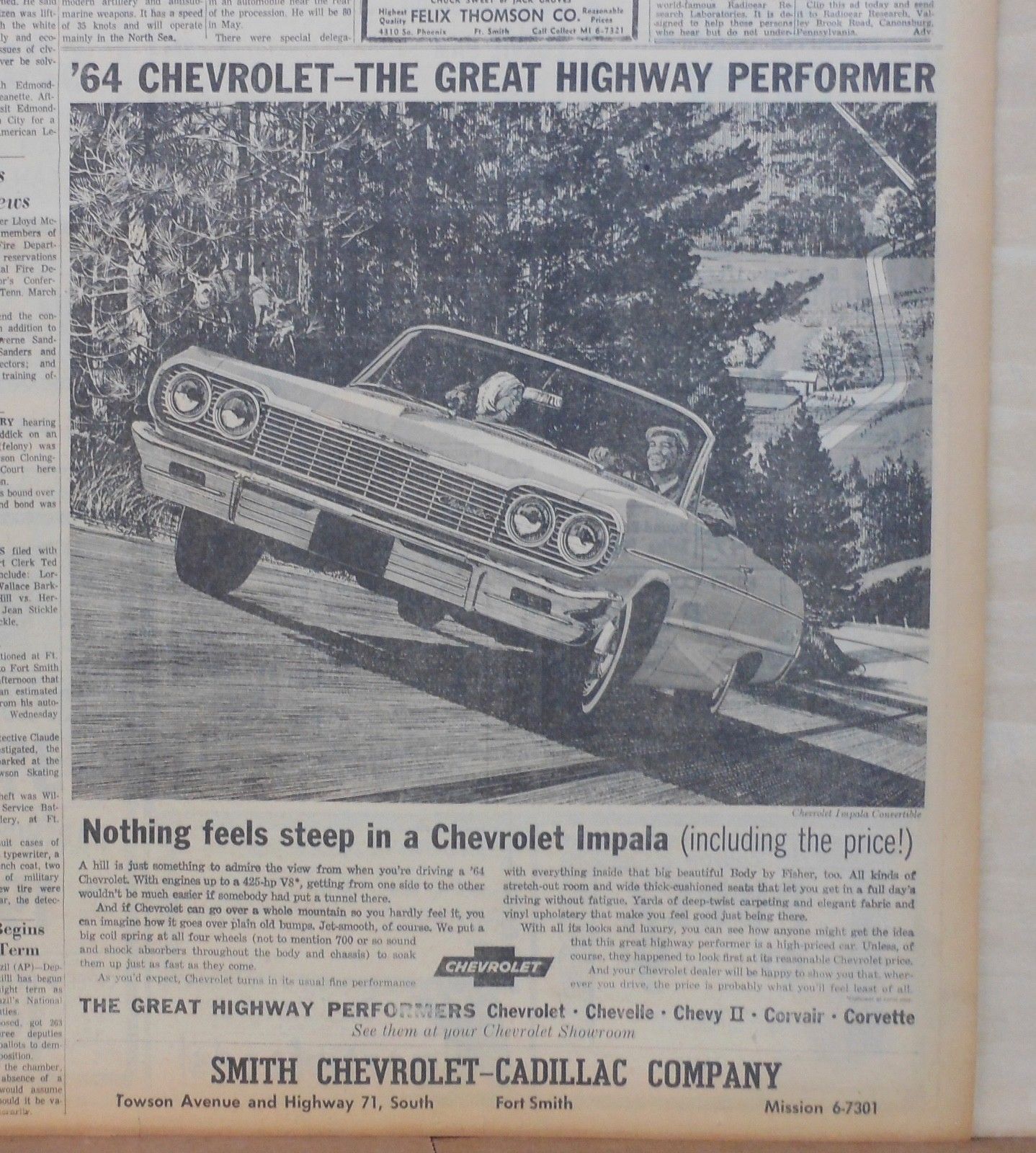 1964 newspaper ad for Chevrolet - Impala Convertible, Great Highway ...