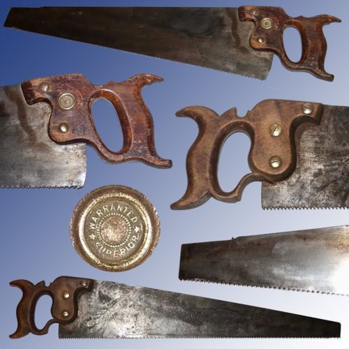 ANTIQUE WARRANTED SUPERIOR 10 TPI HAND SAW W/ A 20" BLADE&3 BRASS ...