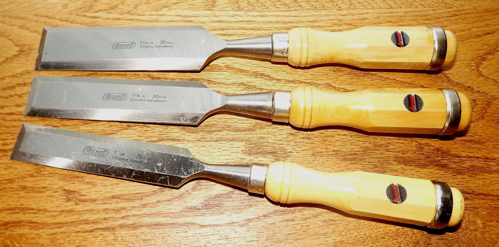Set of 3 Freud Professional Woodworking Bevel Edge Tang Chisel 1 1/2" 1 ...