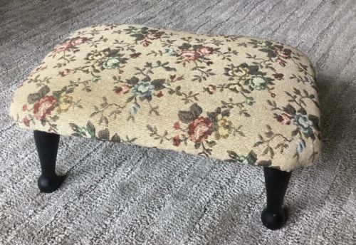Vtg Floral Victorian Foot Stool Rest Antique Tapestry Ottoman Small ...