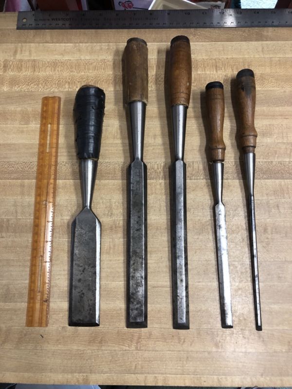 5 Old Vintage Pine Knot Socket Wood Chisels, Woodworking Tools ...