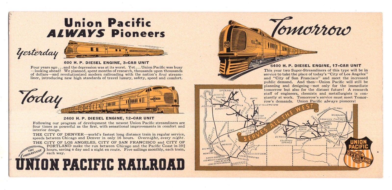 c 1940 Ink Blotter Advertising UP Union Pacific Railroad with Pictures ...