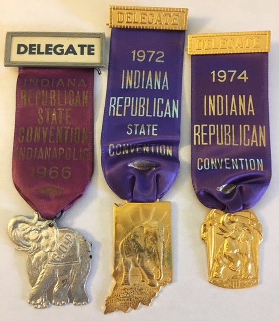 1966, 1972 and 1974 Delegate Ribbons for Indiana Republican State ...