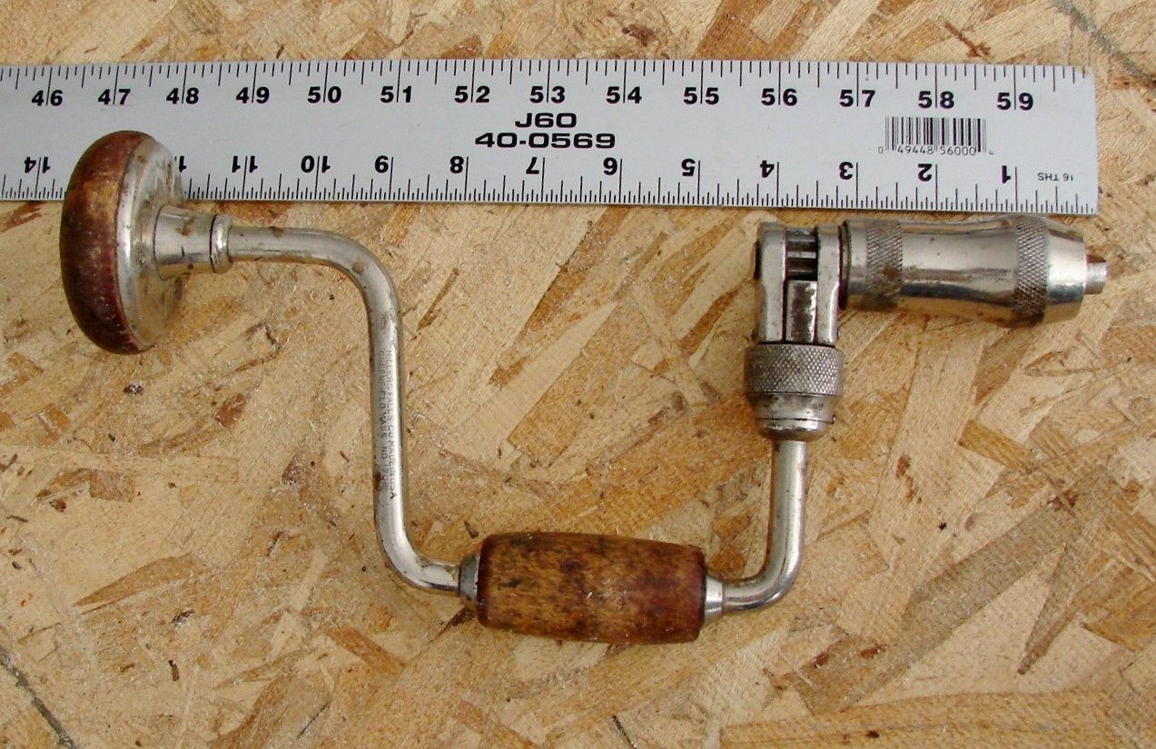 Vintage Millers Falls Wood Handled Ratcheting Hand Drill Brace and Bit ...