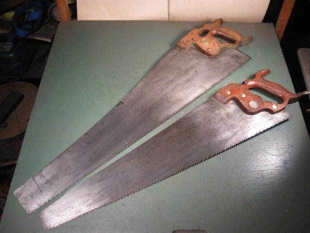 OLD USED VINTAGE WOODWORKING TOOLS HAND SAWS PAIR RIP TYPES DISSTON ...