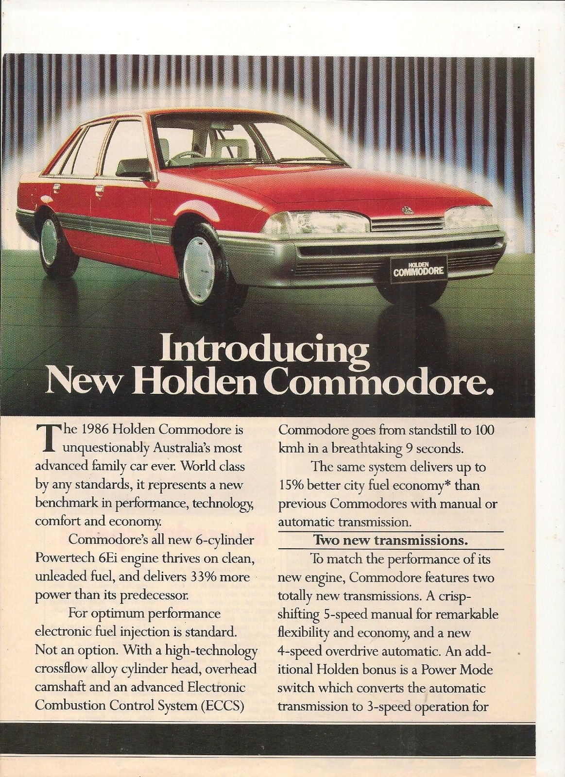ORIGINAL VINTAGE 1986 VL HOLDEN COMMODORE AUSTRALIAN 2 PAGE COLOR ...