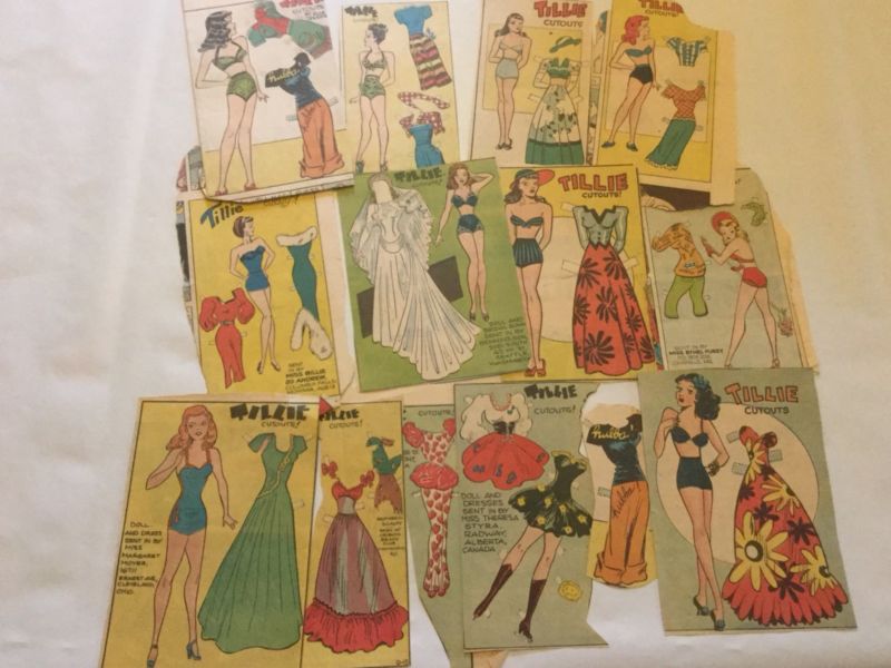 Vintage Original Tillie Paper Dolls Cartoon Comic Newspaper Cut Outs