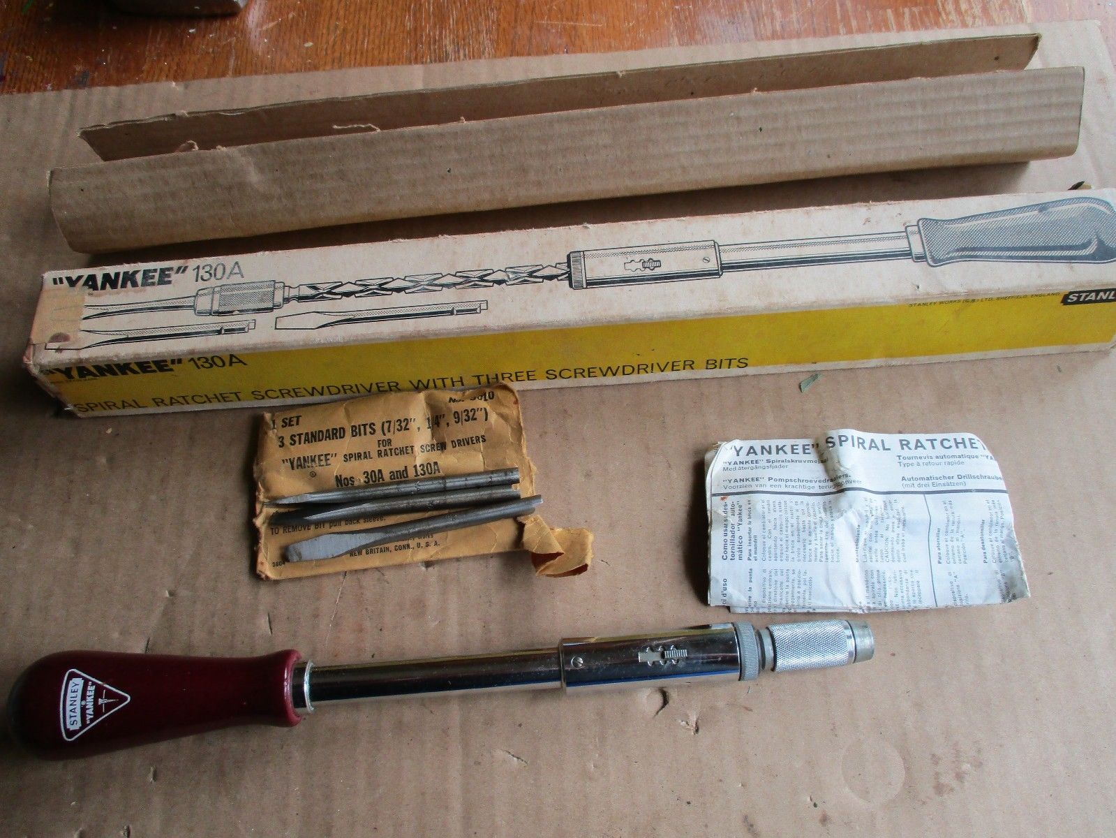 Vintage Stanley Yankee No. 130A Spiral Ratchet Screwdriver, Bits,Box ...