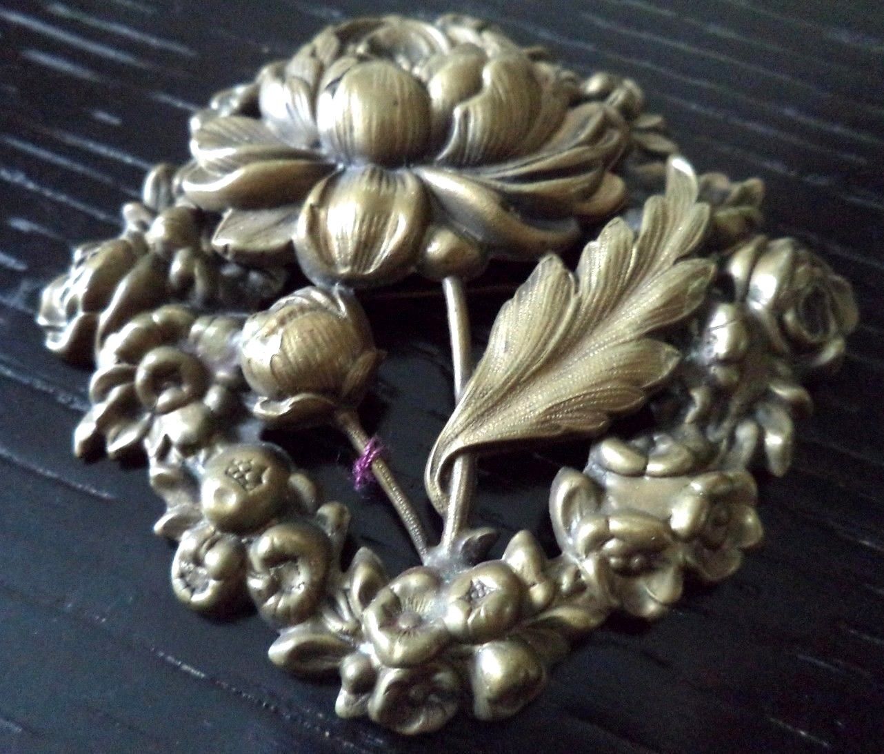 STUNNING ANTIQUE VICTORIAN 1800''S ESTATE REPOUSSE FLOWER 2 3/4" BROOCH ...