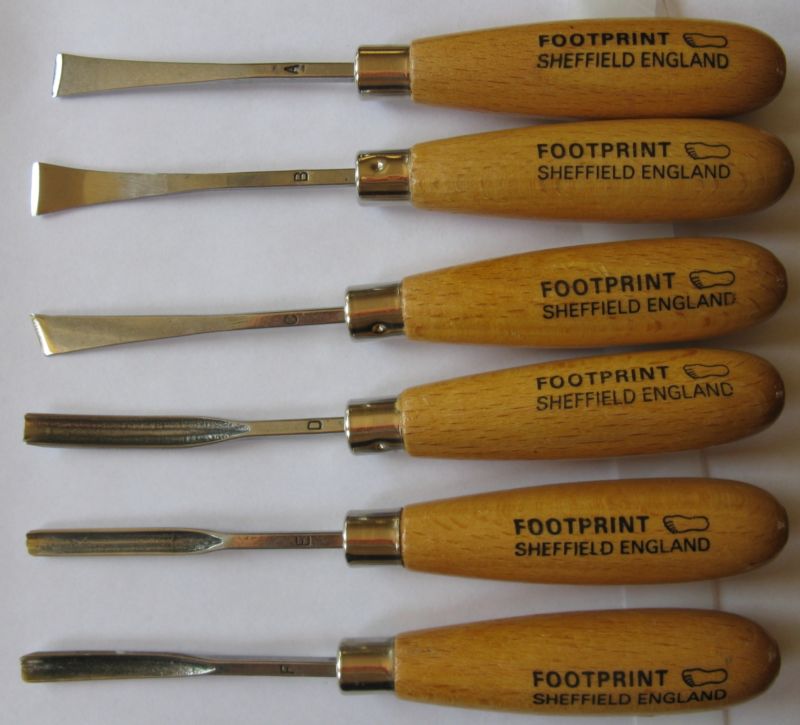 TOOL WOOD CARVING CHISEL FOOTPRINT Lot of 6 A-F Craftsman Decoy Look ...