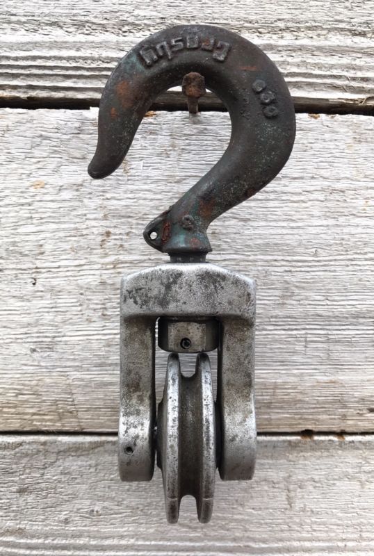 Vintage Crosby Cast Iron Hook with Swiveling Pulley ~ Block and Tackle ...