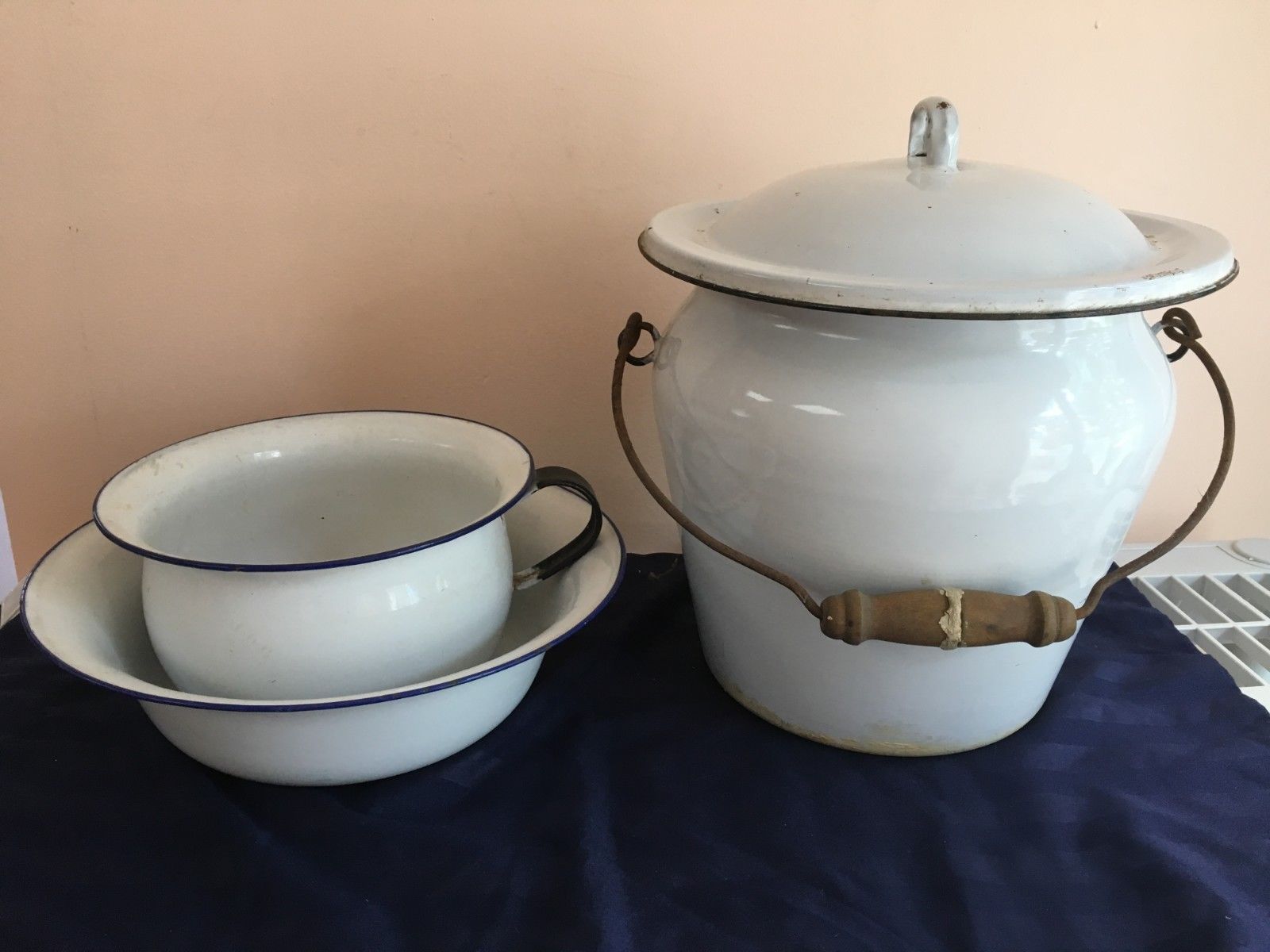 Vintage Enamel Chamber Pot Potty Slop Bucket Wash Bowl Kockums ...