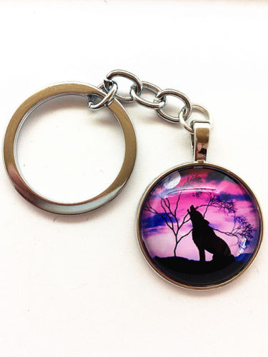 Vintage wolf Keychain Cabochon Tibetan silver Glass Metal Key Ring ...