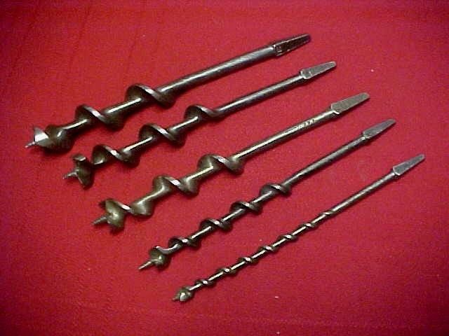 5 VINTAGE "IRWIN" VINTAGE WOOD AUGER DRILL BITS FOR LARGER DRILLS OR ...