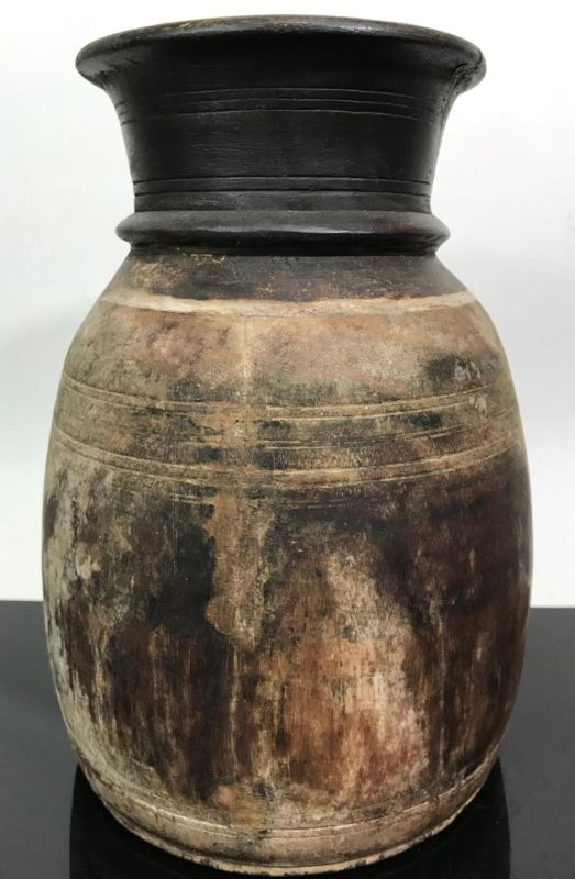 Vtg Carved Wooden Primitive Style Water Jug Vase Urn Pot -- Antique ...