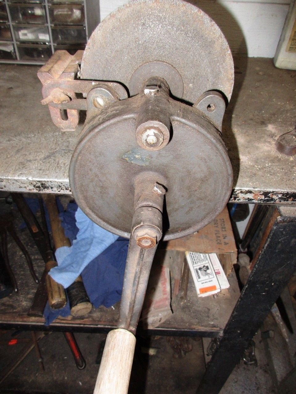 Vintage Gear Driven Bench Grinder Hand Crank Wheel Diameter 5 1/2 ...