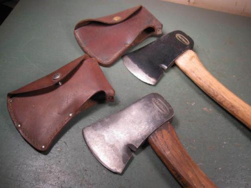 OLD USED VINTAGE TOOLS AXES HATCHETS CRAFTSMAN PAIR W/ COVERS ...