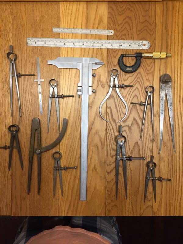 Vintage Outside,Inside Calipers, Drafting Compass,Metal Ruler,Machinist ...