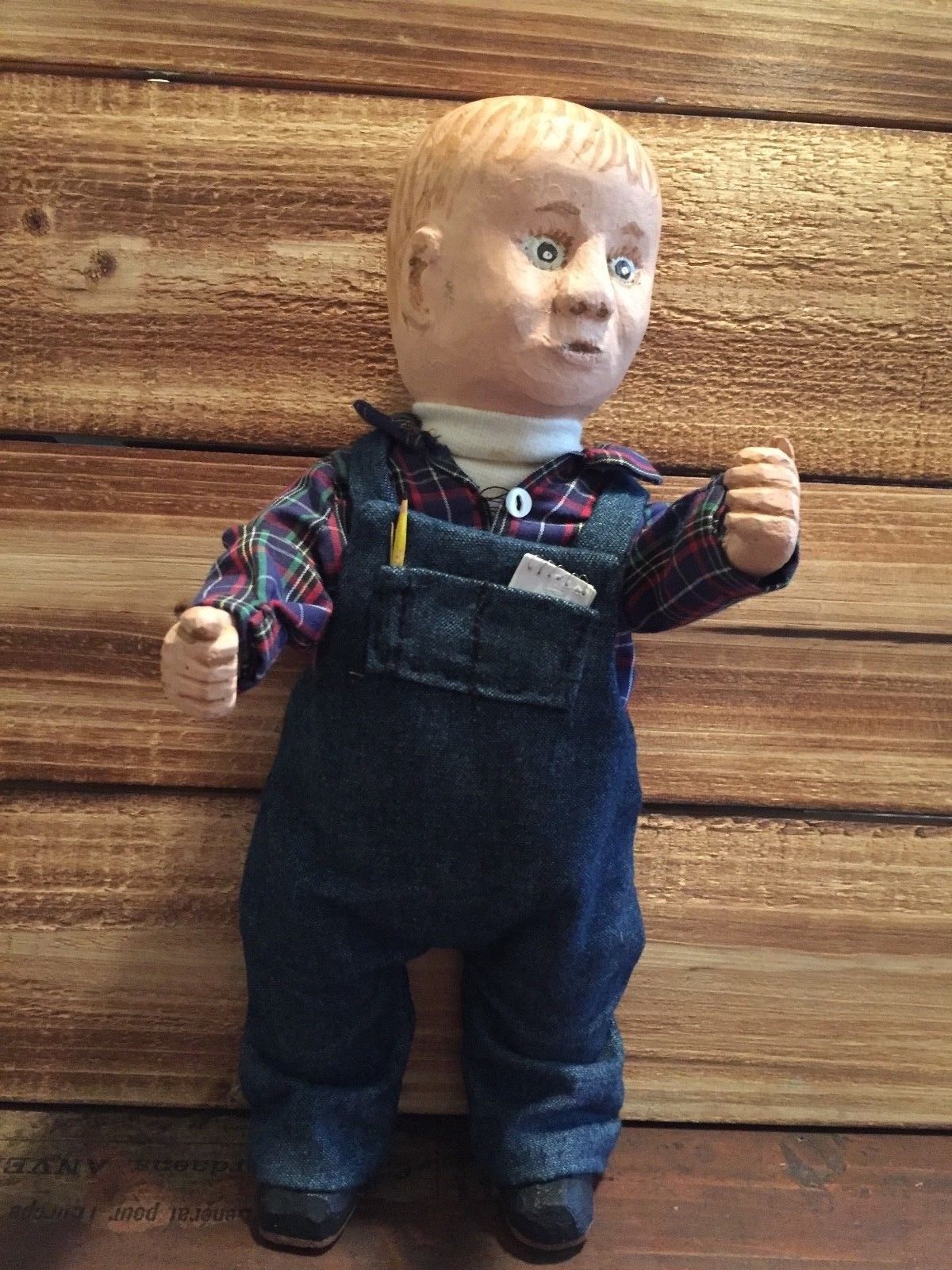 Vintage Wood Boy Doll hand carved and painted 12" tall -- Antique Price ...