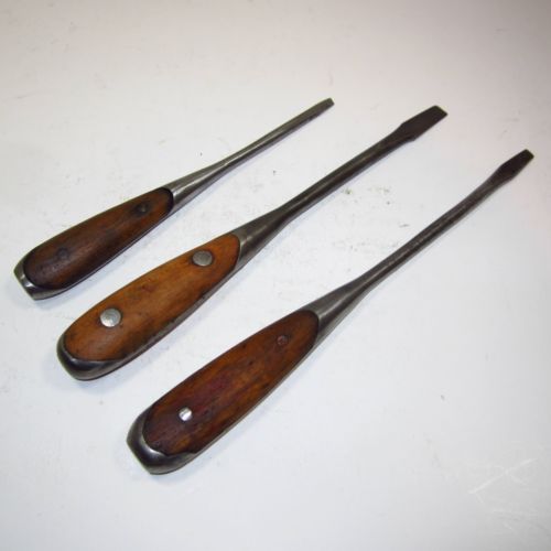 LOT OF 3 VINTAGE PERFECT HANDLE TYPE SCREWDRIVERS 12" 11" AND 9" INCH ...