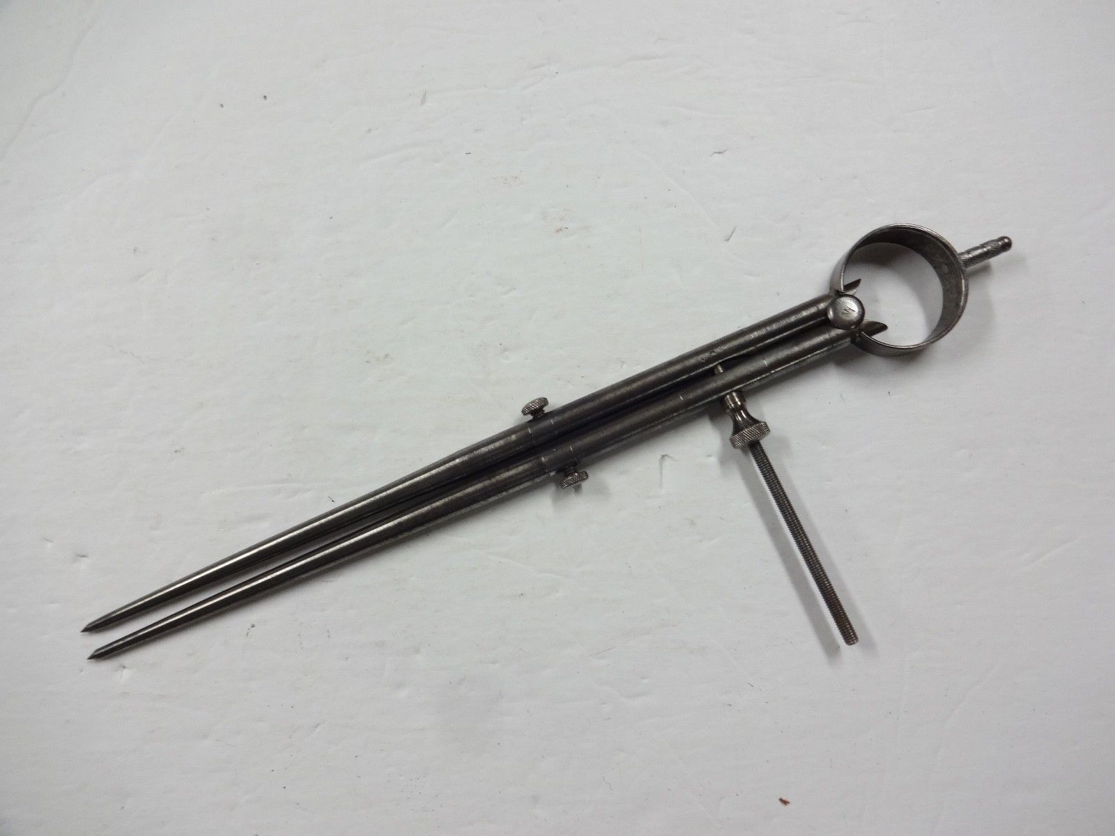 VINTAGE UNMARKED LARGE COMPASS DIVIDER 12" LONG REMOVABLE TIPS VERY ...