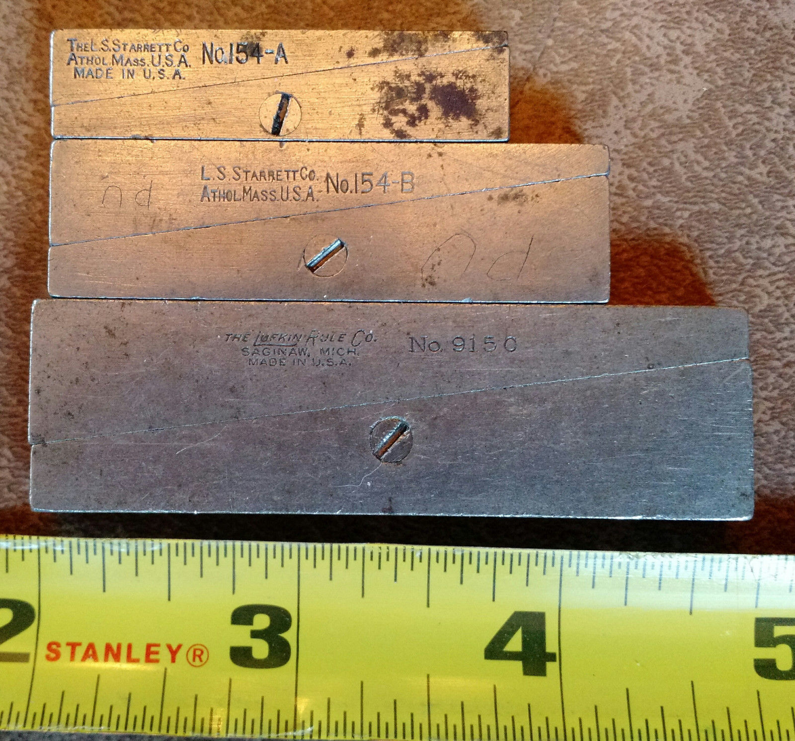 3 Adjustable Parallels Starrett 154-A 154-B & Lufkin No. 915C Machinist ...