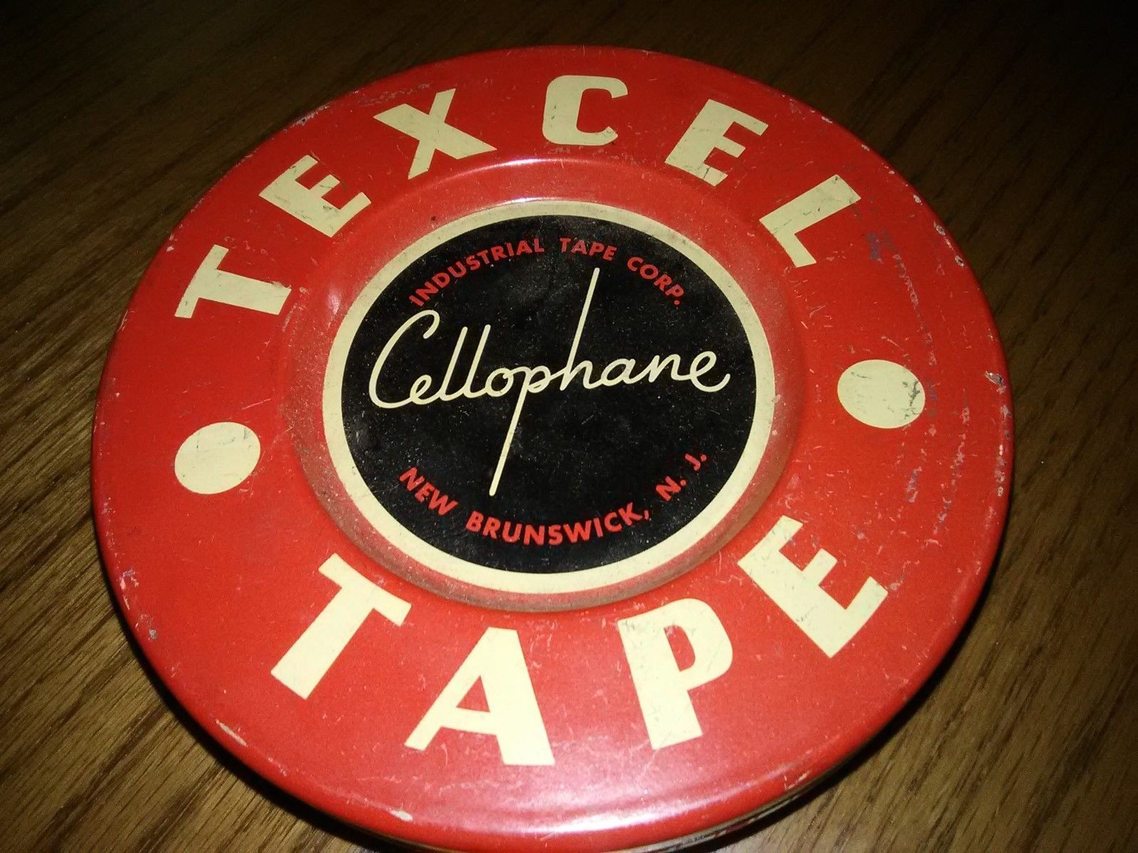 Vintage Texcel Cellophane Tape Tin 5" diameter empty tin can -- Antique ...
