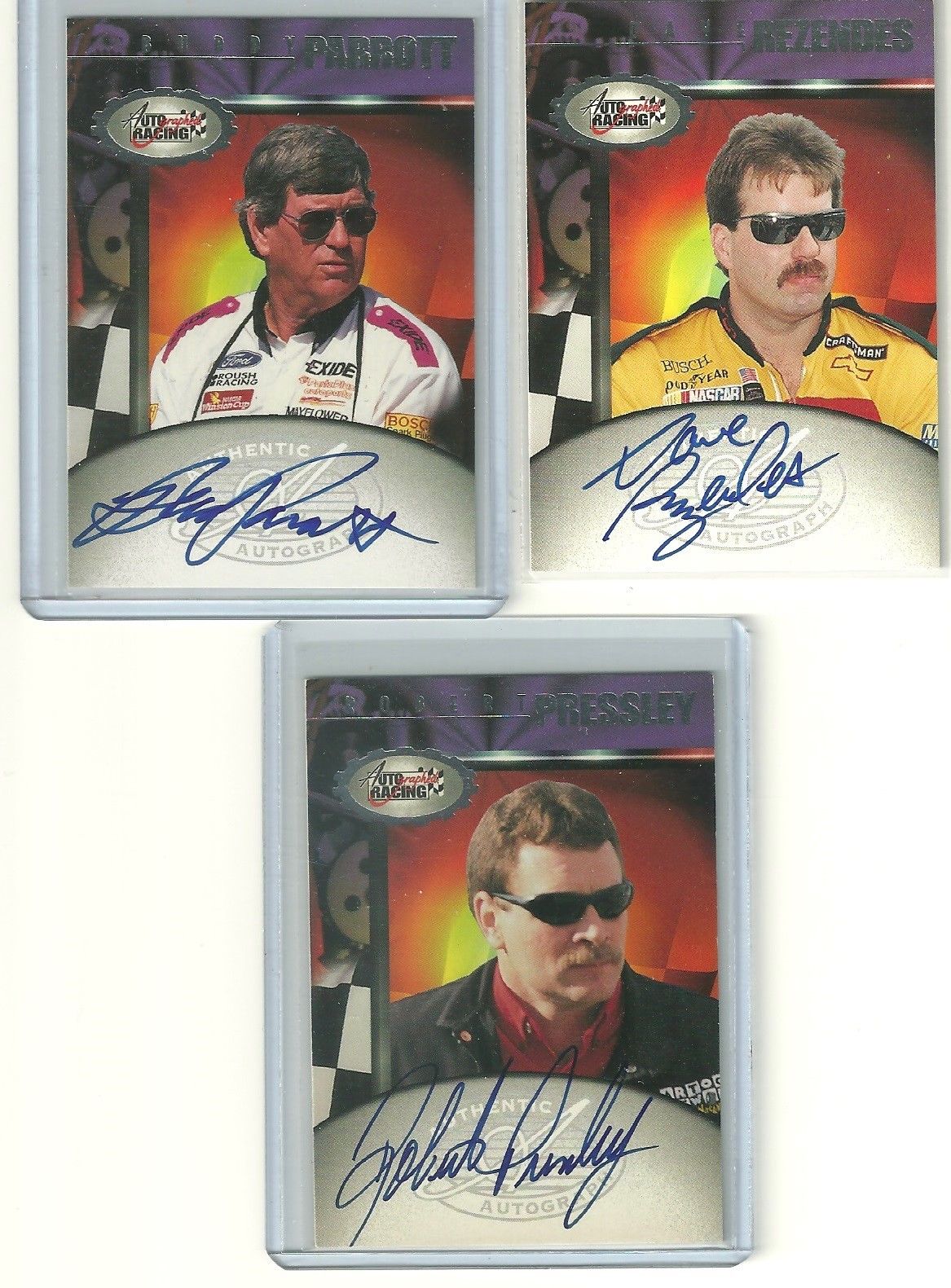 1997 SCOREBOARD AUTOGRAPH CARDS OF ROBERT PRESSLEY, BUDDY PARROTT AND ...