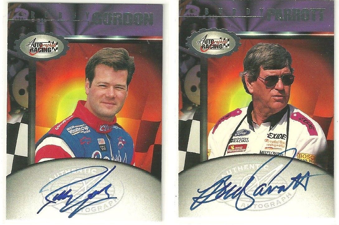 1997 SCOREBOARD AUTOGRAPH CARDS OF ROBBY GORDON AND BUDDY PARROTT ...