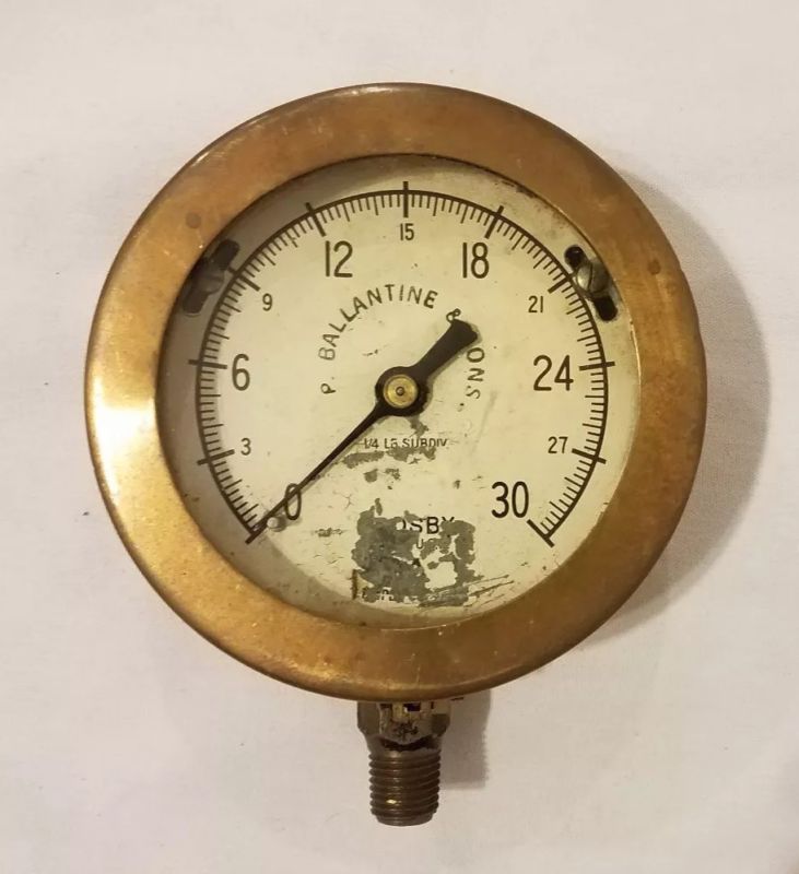 Vintage Crosby "Ballantine & Sons" Brass 4" Pressure Gauge -- Antique ...