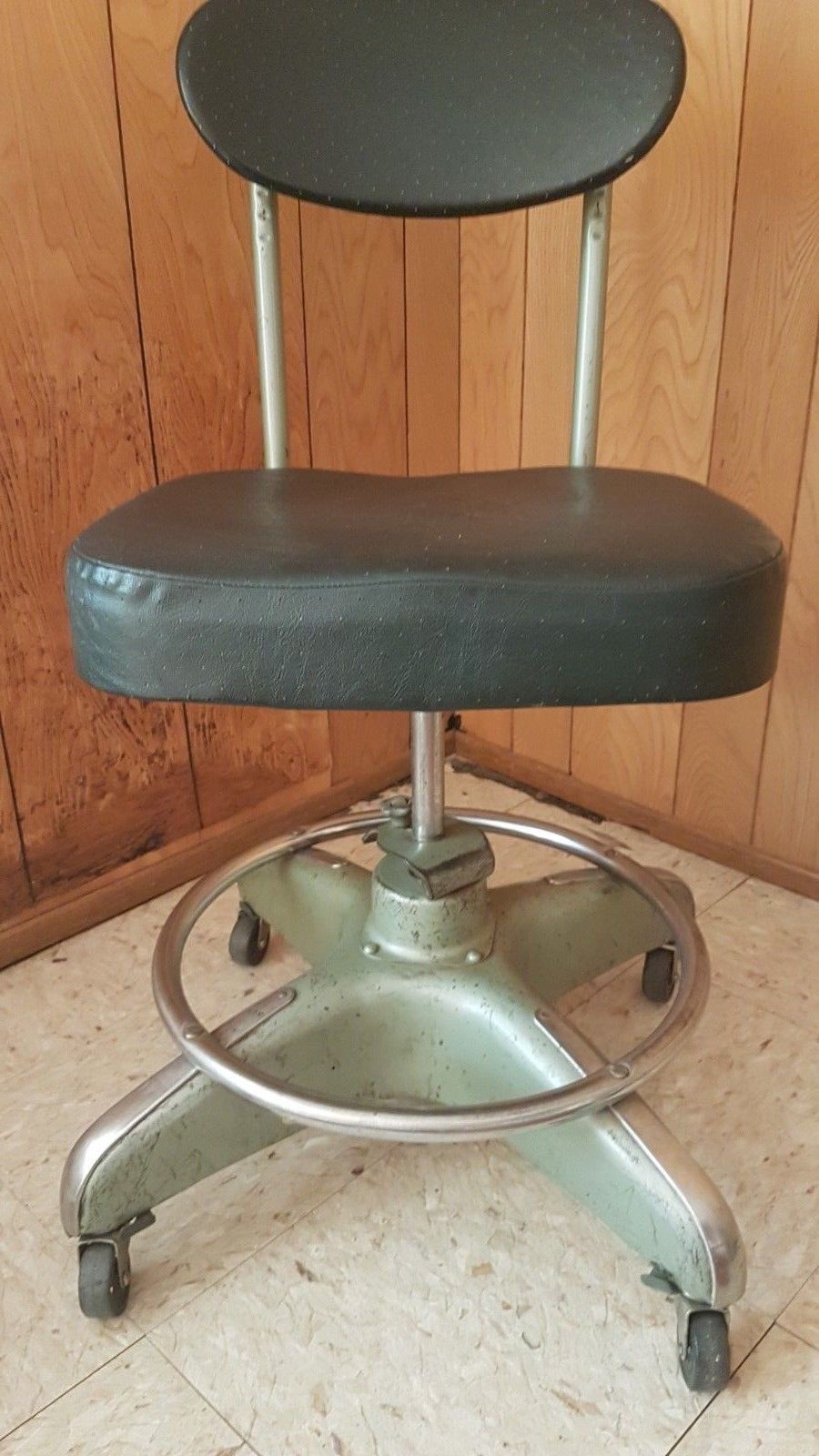 Vintage Mid-Century Hamilton Cosco Metal/Vinyl Green Rolling Desk Chair ...