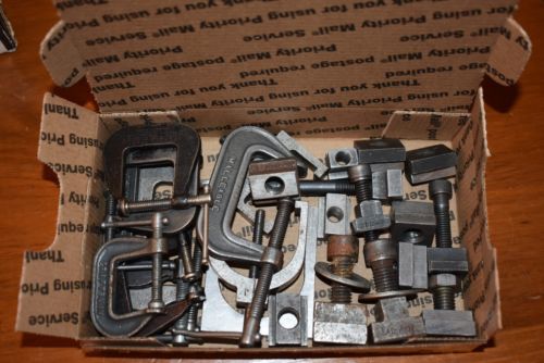 5 POUNDS MACHINIST''S, METALWORKER''S CLAMPS. 7 C-CLAMPS, BENCH CLAMPS ...