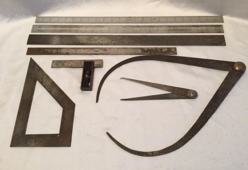 Vintage Machinists Tool Lot STARRETT LUFKIN Rulers Level Square 2 ...
