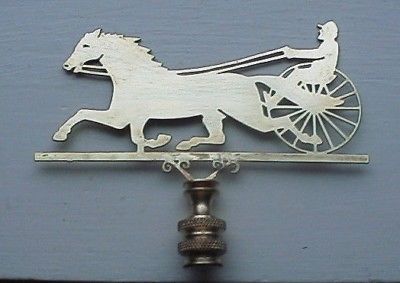 VINTAGE BRASS TROTTING RACING HORSE SULKY CART WEATHERVANE LAMP FINIAL ...