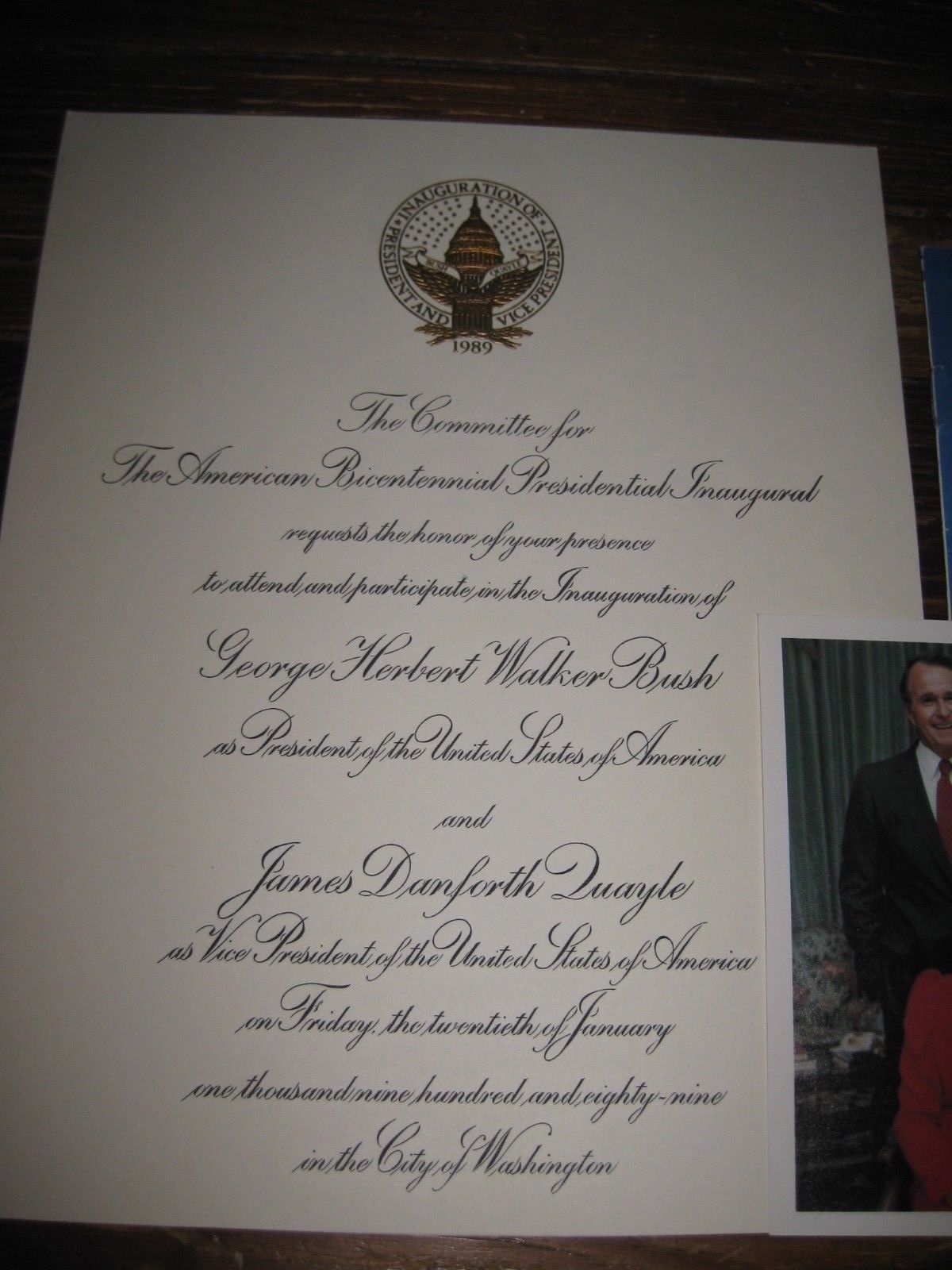 George Bush 1989 official Inauguration Invitation w/ Presidential seal ...