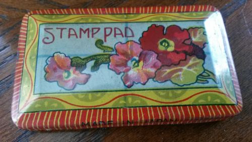 Rare vintage tin stamp pad ink pad child''s beautiful colors graphics ...
