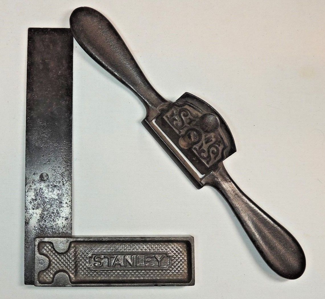 2 ANTIQUE TOOLS STEARNS SPOKESHAVE and STANLEY TRI SQUARE -- Antique ...