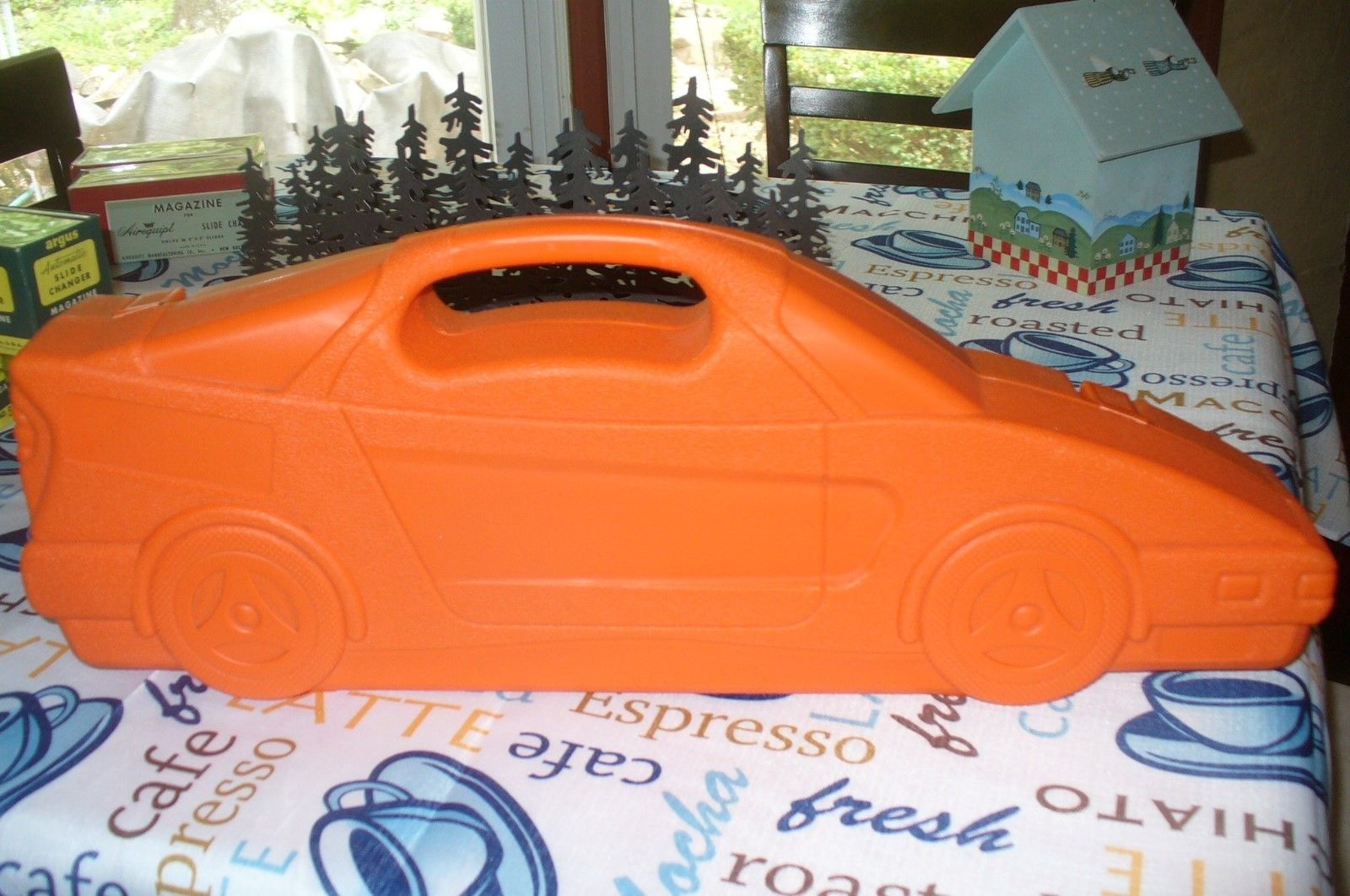 Vintage Toy Tool Box Orange Plastic Car Shaped with Tools, Hammer ...