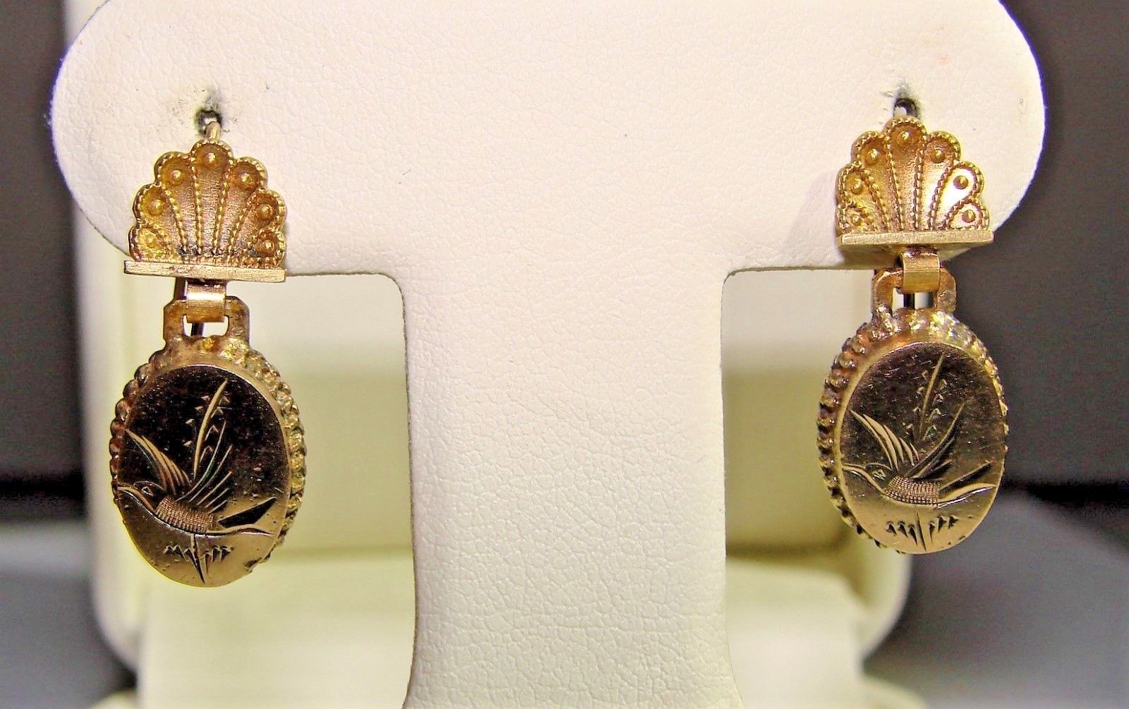 Antique Victorian Gold Filled Clam Shell Sparrow Bird Earrings Dangle Drop Antique Price
