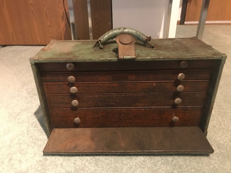 VINTAGE BARN FIND MACHINISTS TOOL CHEST,TOOL BOX WOOD WOODEN CASE 5 ...