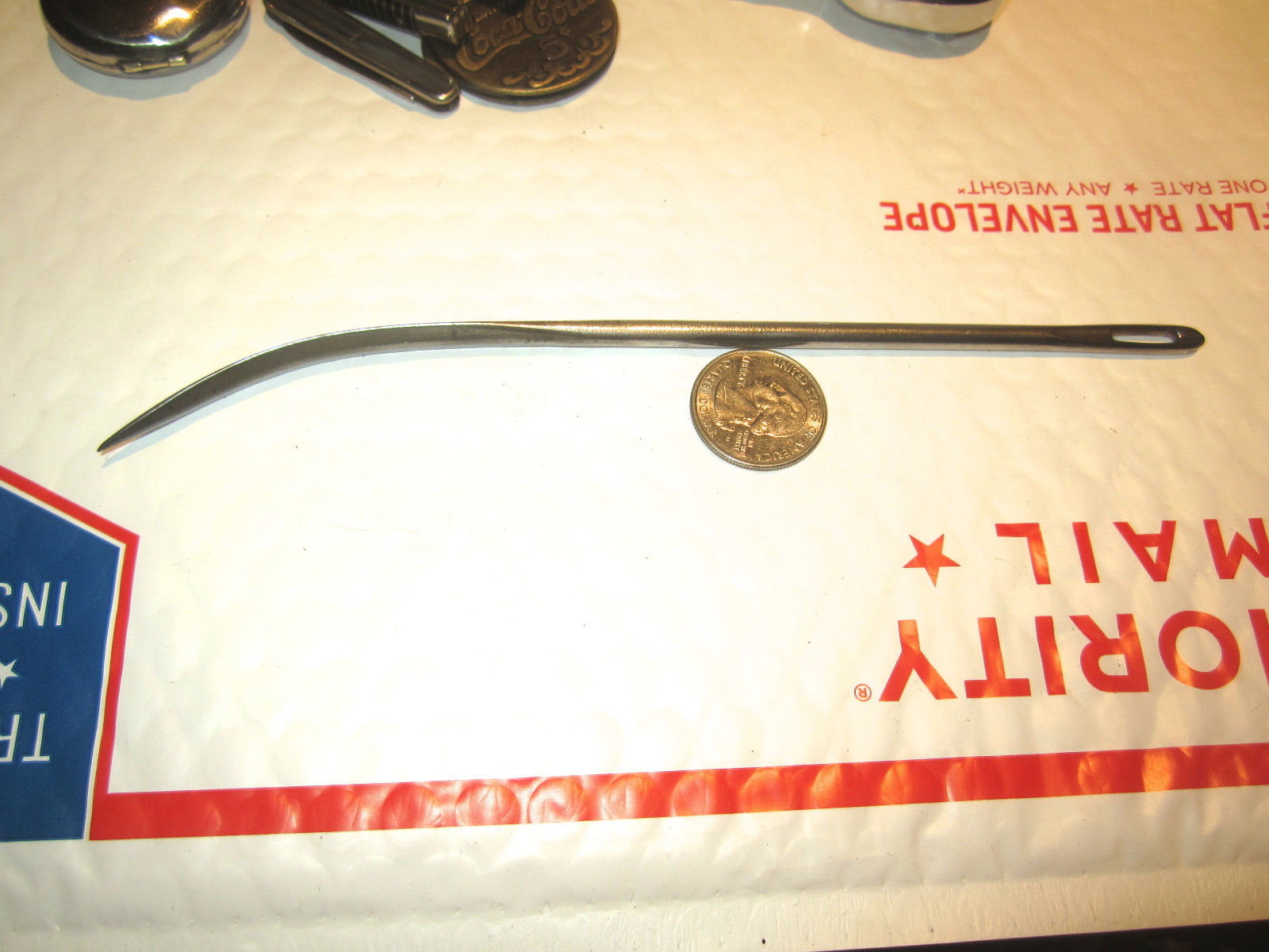 VINTAGE LARGE 7 3/4" LEATHER AWL NEEDLE TENT SAILMAKERS NEEDLE MADE IN ...