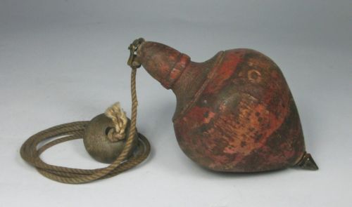 d Antique CARVED WOOD PLUMB BOB 3" w/Acorn Finial Brass Swivel Old Red ...