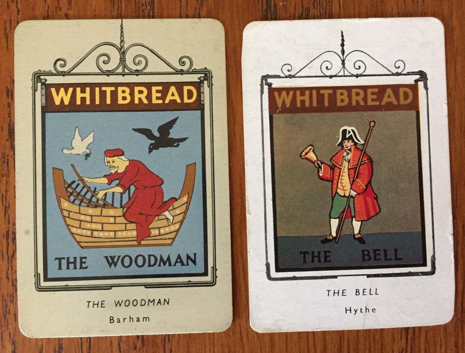 Whitbread Inn Signs Trading Cards The Woodman Barham (metal); The Bell ...