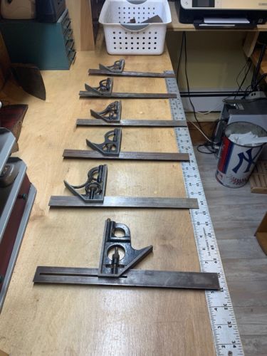 6 Vintage Combination Squares Carpenter, Machinsts Tools -- Antique ...