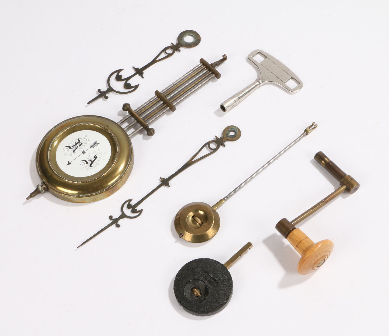 Antique/Vintage Wall Longcase Clock spares, key, pendulum, winder ...