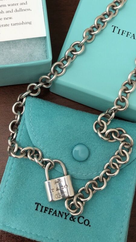 Tiffany & Co 1837 Padlock Lock Charm Necklace Pendant 16" w/ Pouch ...