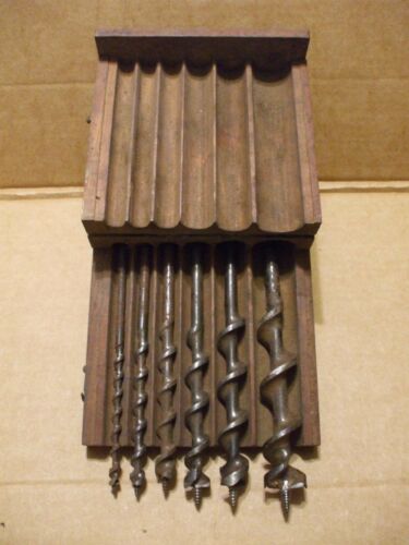 Vintage Antique LAKESIDE Auger Hand Brace Drill Bits Wood Box Sz 4-14 ...