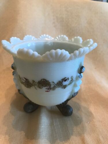 Antique Vintage Footed Vase Victorian Milk Glass Gold Red Gilded ...